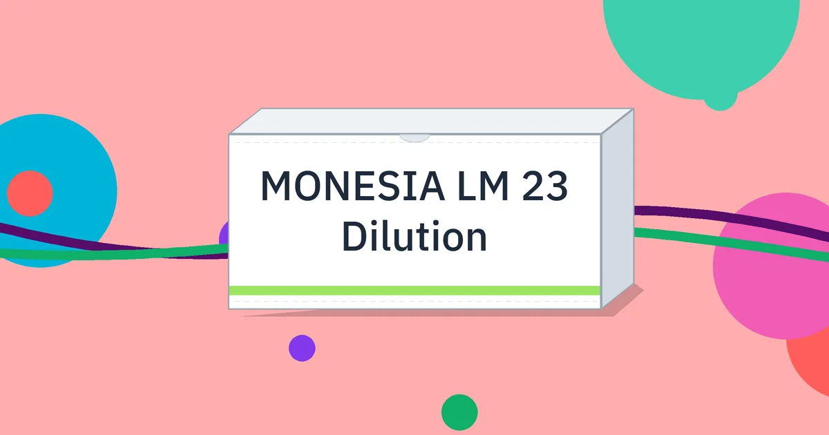 Symbolbild: Packung mit der Aufschrift MONESIA LM 23 Dilution (PZN 13610881) – Verfügbarkeit und Bezug in Apotheken in Frankfurt am Main