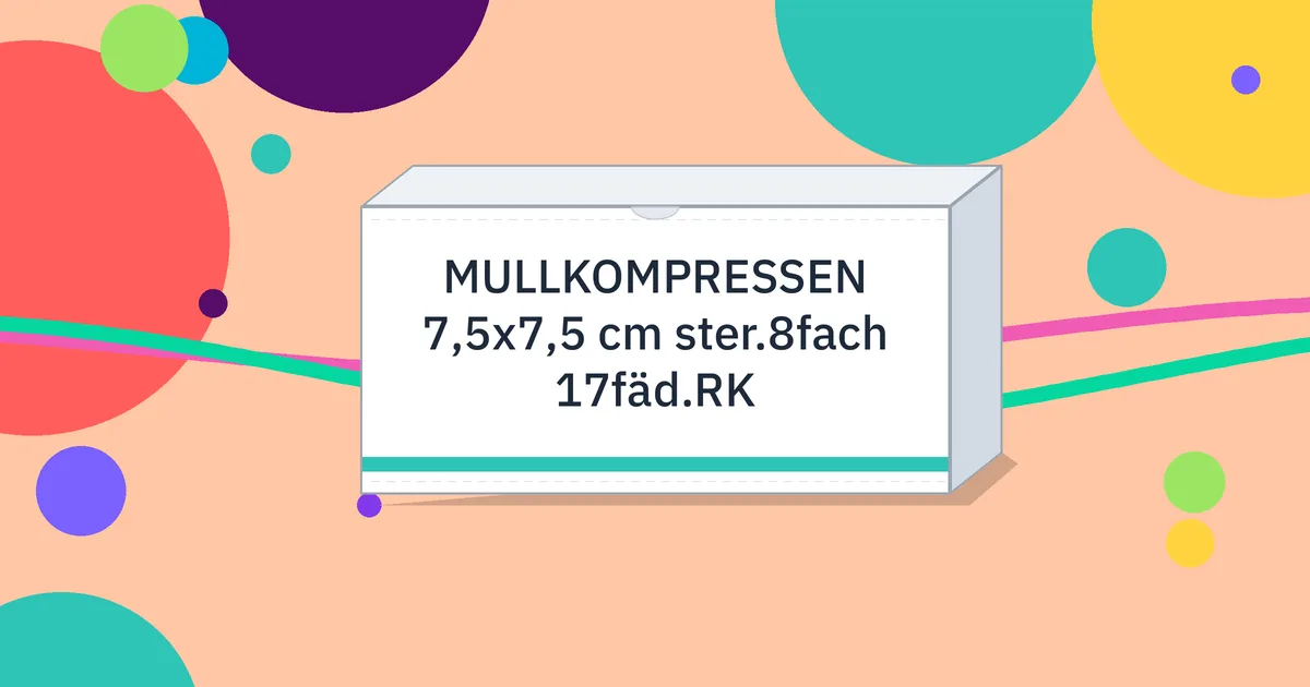 Symbolbild: Packung mit der Aufschrift MULLKOMPRESSEN 7,5x7,5 cm ster.8fach 17fäd.RK (PZN 06929323) – Verfügbarkeit und Bezug in Apotheken in Frankfurt am Main