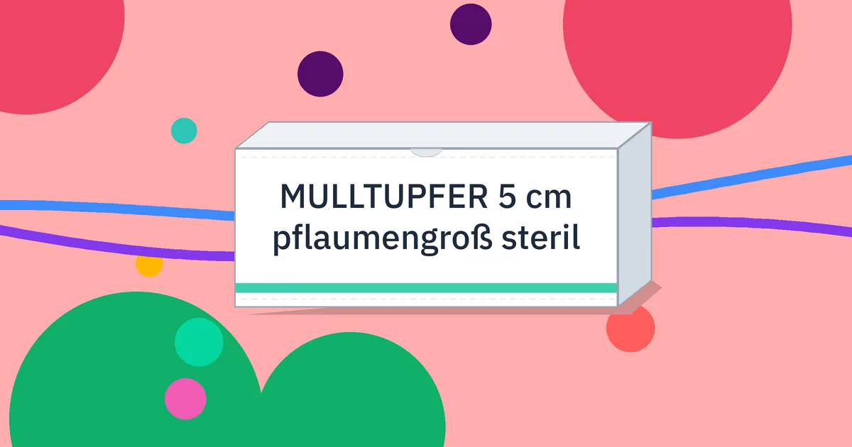Symbolbild: Packung mit der Aufschrift MULLTUPFER 5 cm pflaumengroß steril (PZN 17549888) – Verfügbarkeit und Bezug in Apotheken in Frankfurt am Main