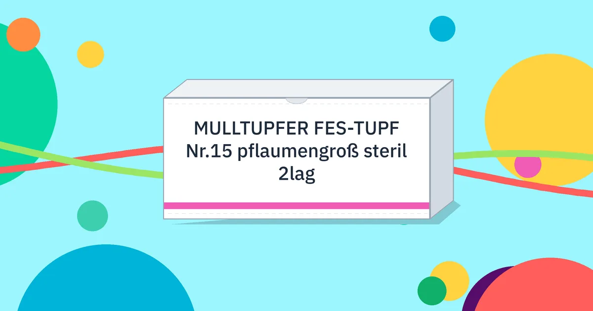Symbolbild: Packung mit der Aufschrift MULLTUPFER FES-TUPF Nr.15 pflaumengroß steril 2lag (PZN 11158661) – Verfügbarkeit und Bezug in Apotheken in Frankfurt am Main