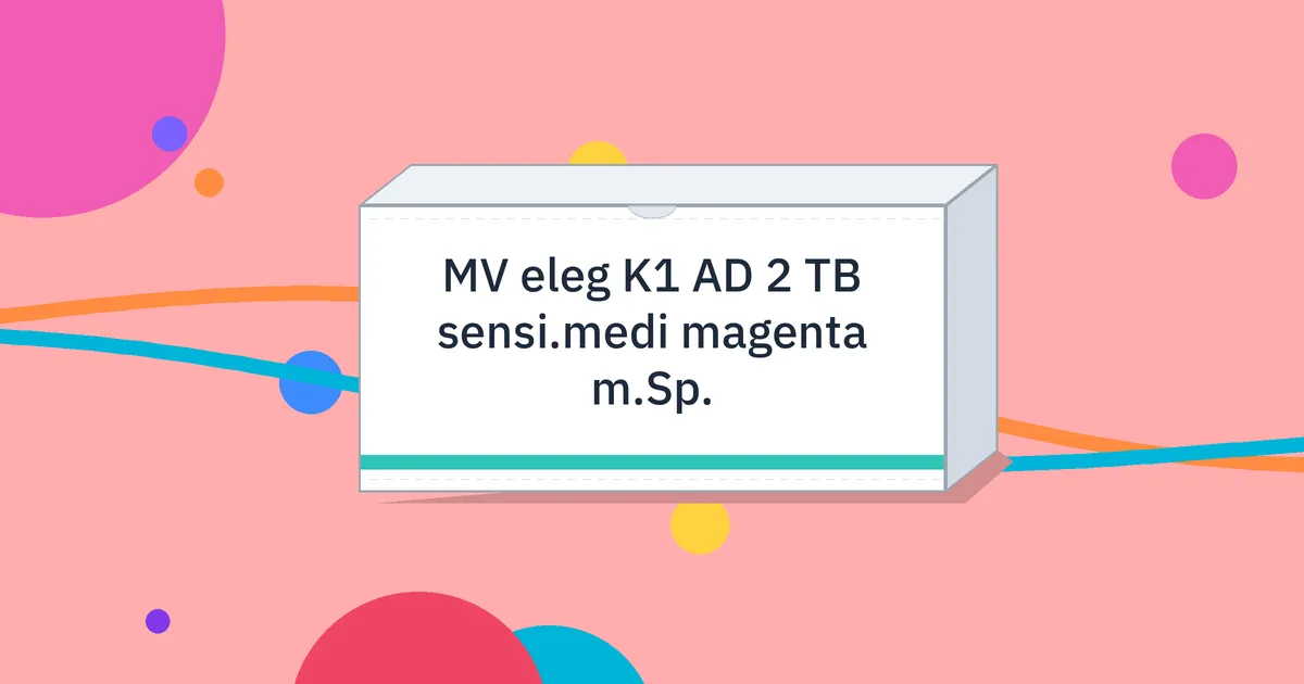 Symbolbild: Packung mit der Aufschrift MV eleg K1 AD 2 TB sensi.medi magenta m.Sp. (PZN 14617715) – Verfügbarkeit und Bezug in Apotheken in Frankfurt am Main