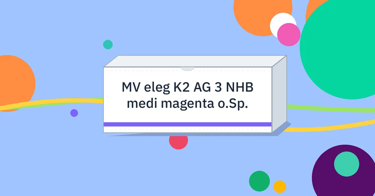 Symbolbild: Packung mit der Aufschrift MV eleg K2 AG 3 NHB medi magenta o.Sp. (PZN 15730388) – Verfügbarkeit und Bezug in Apotheken in Frankfurt am Main