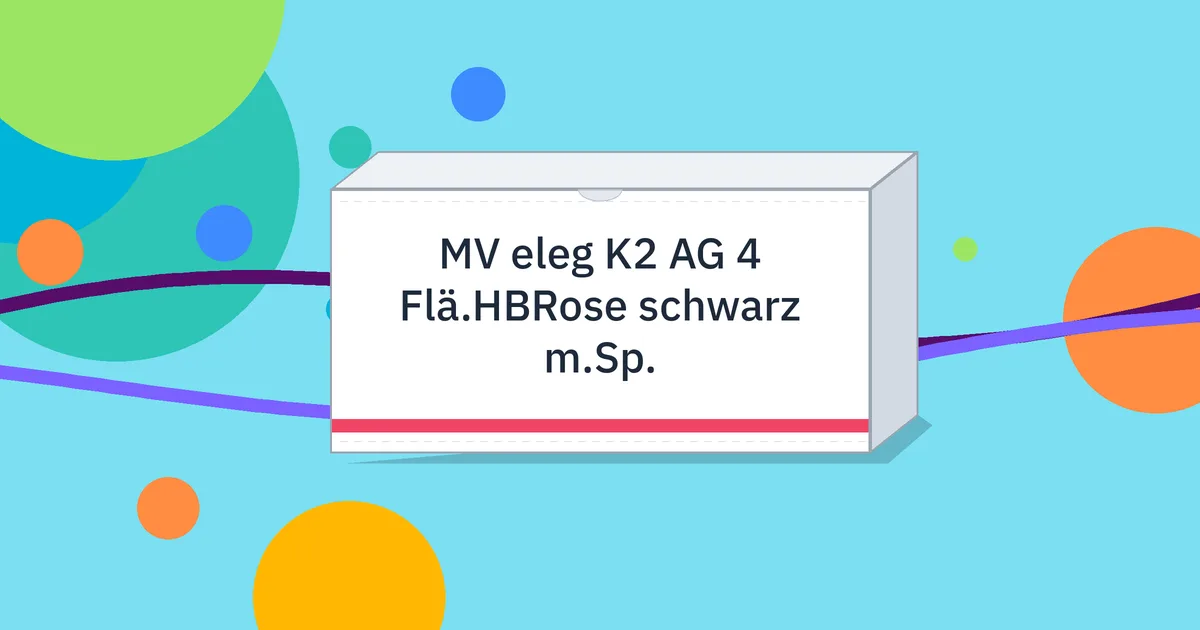 Symbolbild: Packung mit der Aufschrift MV eleg K2 AG 4 Flä.HBRose schwarz m.Sp. (PZN 15719286) – Verfügbarkeit und Bezug in Apotheken in Frankfurt am Main