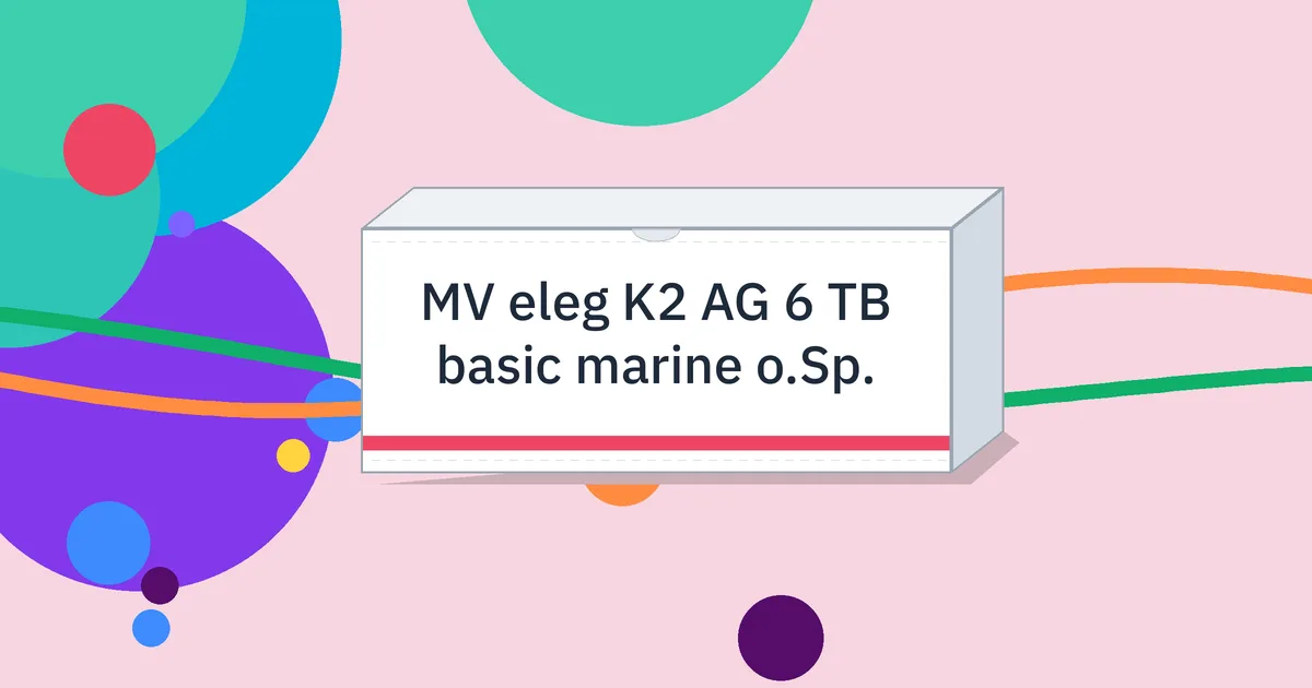 Symbolbild: Packung mit der Aufschrift MV eleg K2 AG 6 TB basic marine o.Sp. (PZN 14613479) – Verfügbarkeit und Bezug in Apotheken in Frankfurt am Main