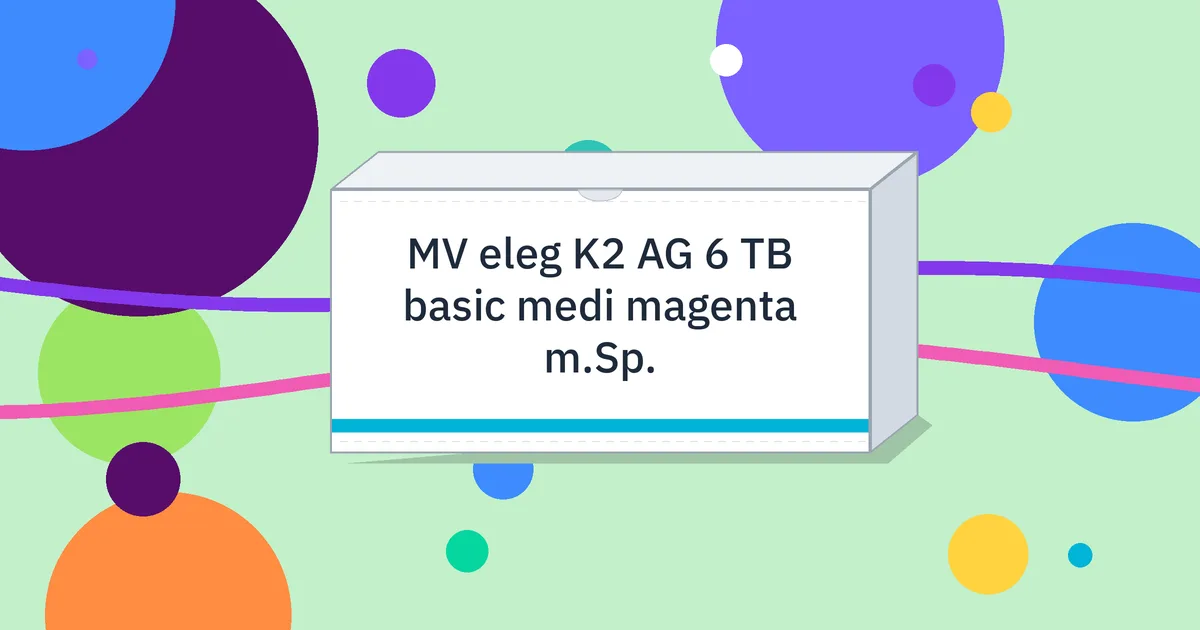 Symbolbild: Packung mit der Aufschrift MV eleg K2 AG 6 TB basic medi magenta m.Sp. (PZN 14643434) – Verfügbarkeit und Bezug in Apotheken in Frankfurt am Main