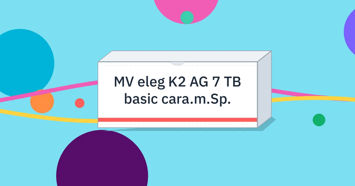 Symbolbild: Packung mit der Aufschrift MV eleg K2 AG 7 TB basic cara.m.Sp. (PZN 00215226) – Verfügbarkeit und Bezug in Apotheken in Frankfurt am Main