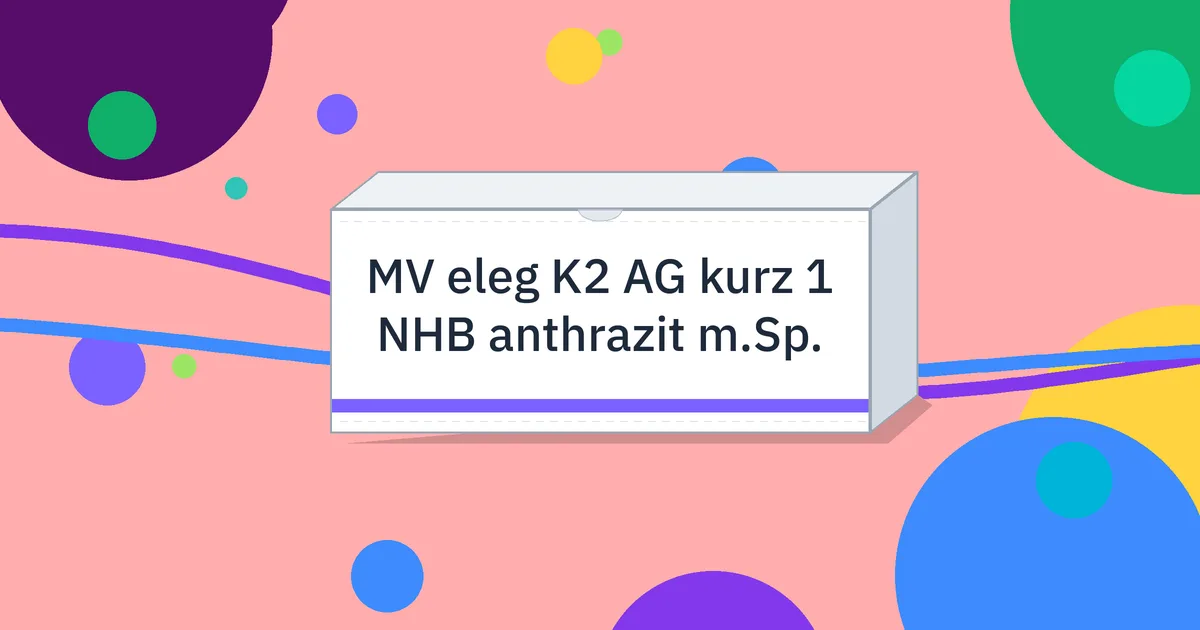 Symbolbild: Packung mit der Aufschrift MV eleg K2 AG kurz 1 NHB anthrazit m.Sp. (PZN 15715667) – Verfügbarkeit und Bezug in Apotheken in Frankfurt am Main