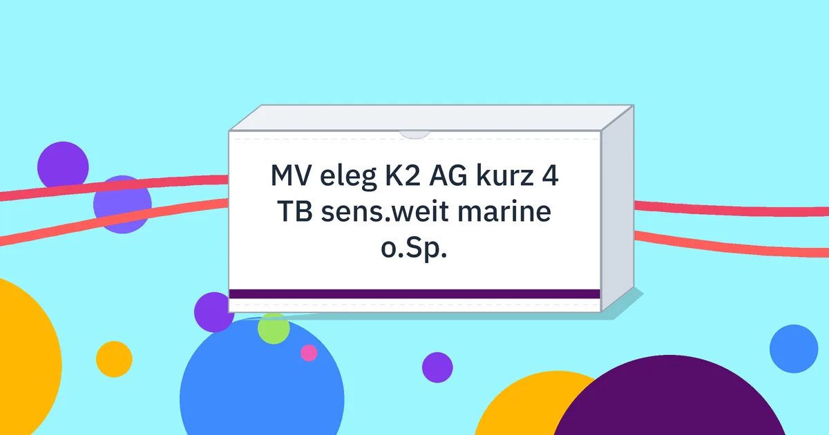 Symbolbild: Packung mit der Aufschrift MV eleg K2 AG kurz 4 TB sens.weit marine o.Sp. (PZN 14606864) – Verfügbarkeit und Bezug in Apotheken in Frankfurt am Main