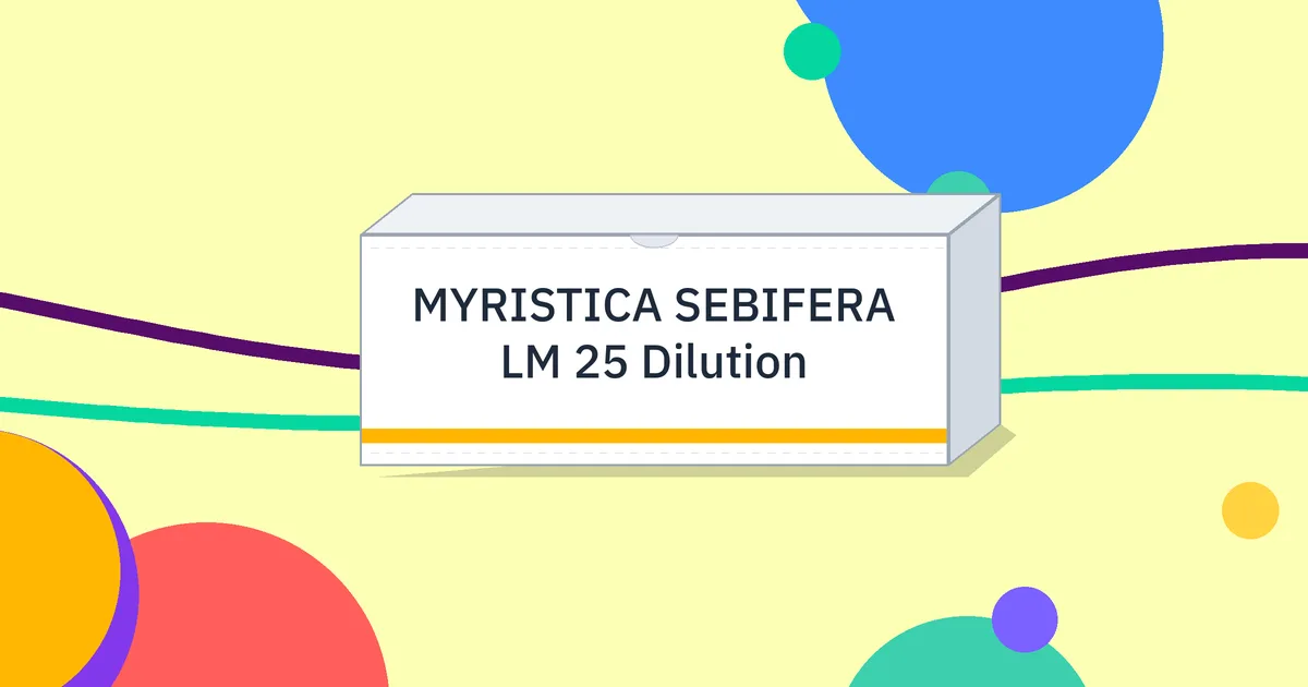 Symbolbild: Packung mit der Aufschrift MYRISTICA SEBIFERA LM 25 Dilution (PZN 13612727) – Verfügbarkeit und Bezug in Apotheken in Frankfurt am Main