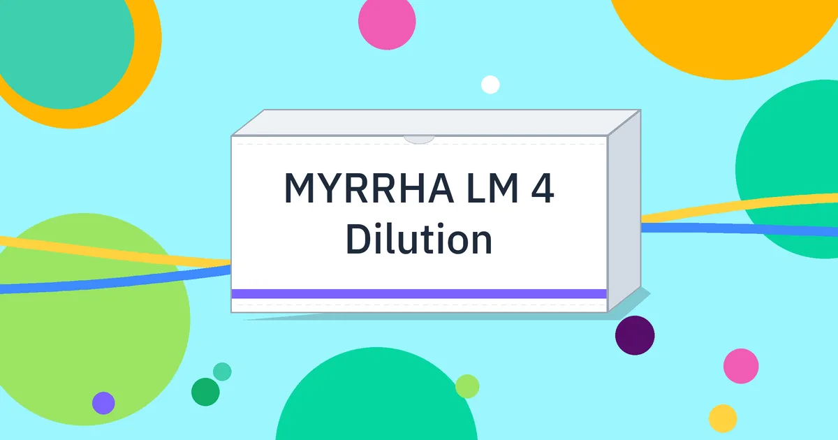 Symbolbild: Packung mit der Aufschrift MYRRHA LM 4 Dilution (PZN 12957482) – Verfügbarkeit und Bezug in Apotheken in Frankfurt am Main