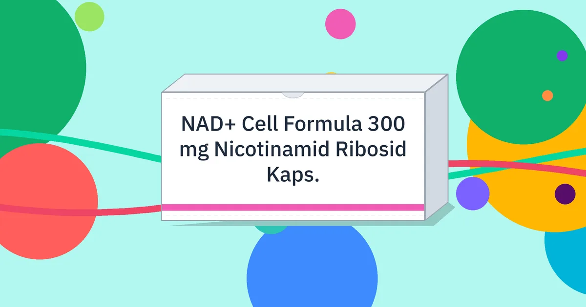 Symbolbild: Packung mit der Aufschrift NAD+ Cell Formula 300 mg Nicotinamid Ribosid Kaps. (PZN 19505582) – Verfügbarkeit und Bezug in Apotheken in Frankfurt am Main