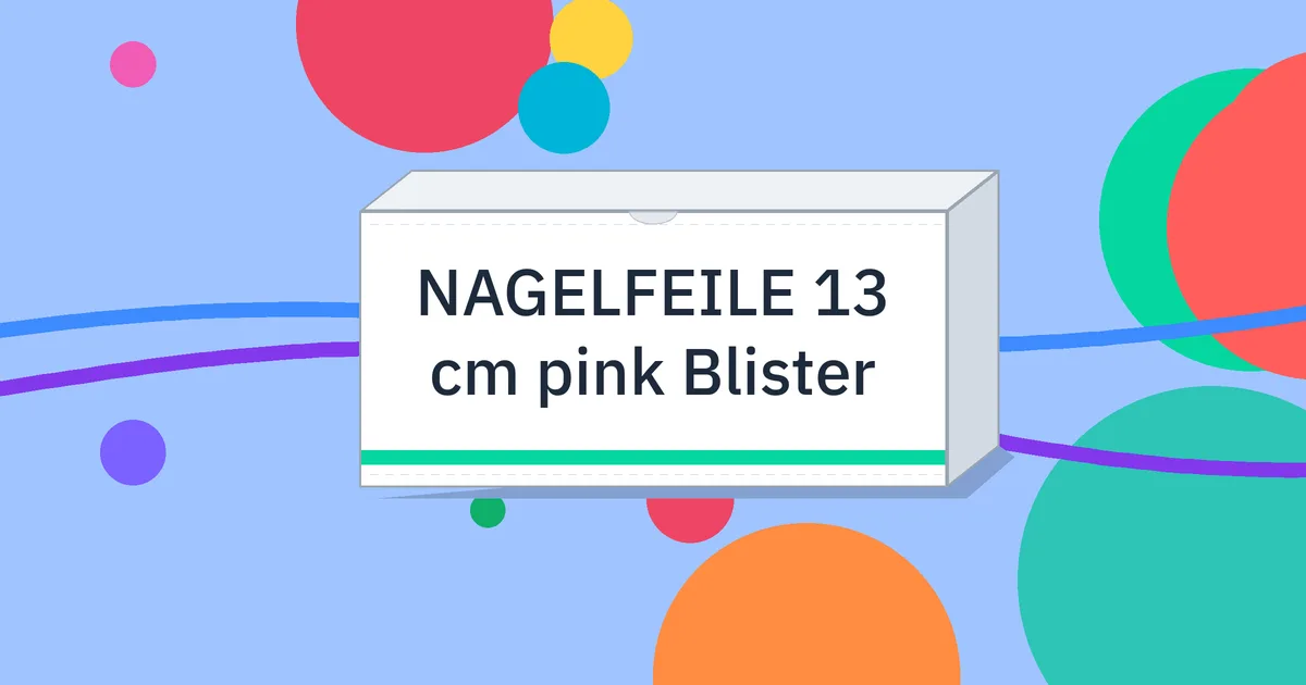 Symbolbild: Packung mit der Aufschrift NAGELFEILE 13 cm pink Blister (PZN 01584670) – Verfügbarkeit und Bezug in Apotheken in Frankfurt am Main