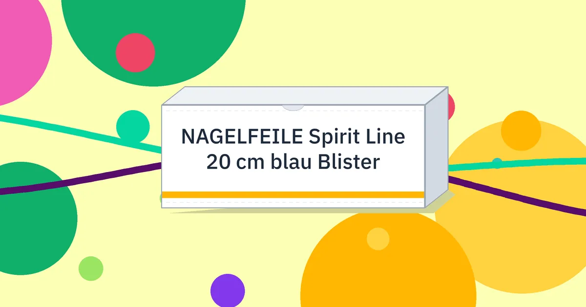 Symbolbild: Packung mit der Aufschrift NAGELFEILE Spirit Line 20 cm blau Blister (PZN 01581996) – Verfügbarkeit und Bezug in Apotheken in Frankfurt am Main