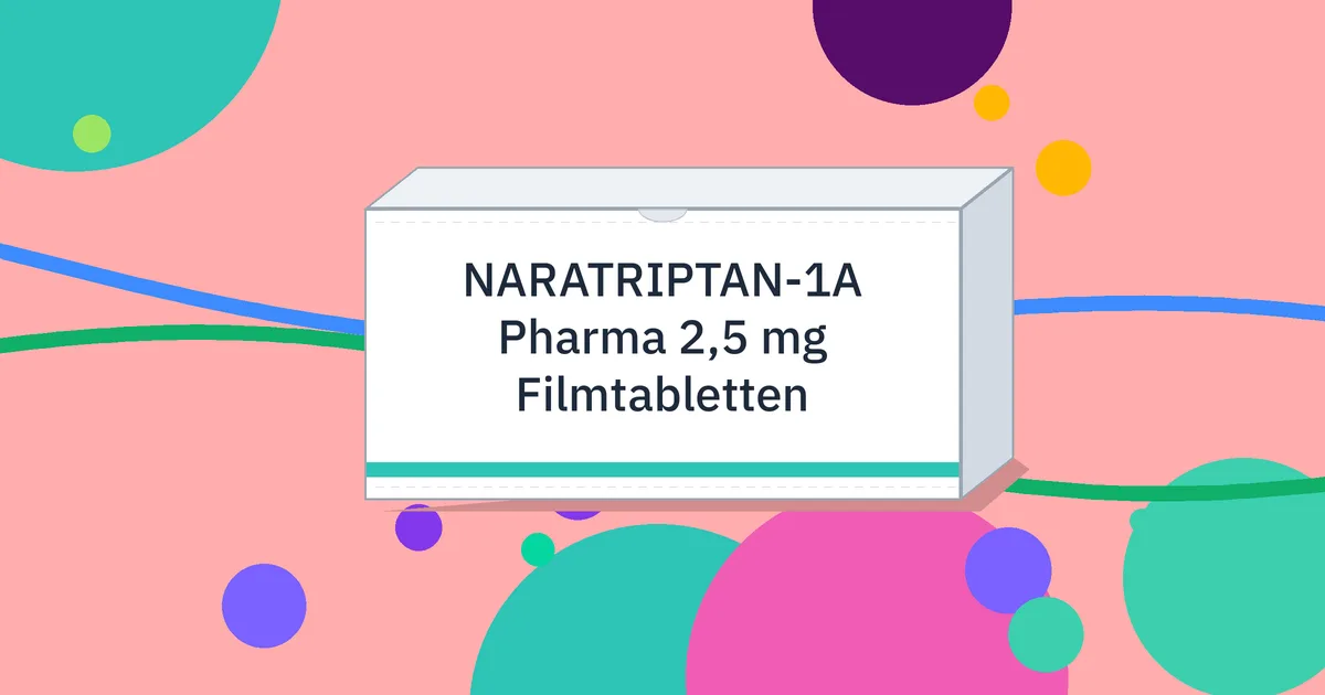 Symbolbild: Packung mit der Aufschrift NARATRIPTAN-1A Pharma 2,5 mg Filmtabletten (PZN 09322490) – Verfügbarkeit und Bezug in Apotheken in Frankfurt am Main