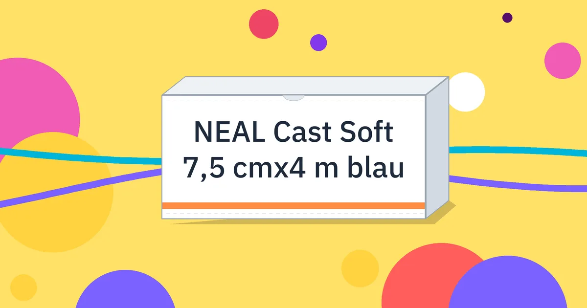 Symbolbild: Packung mit der Aufschrift NEAL Cast Soft 7,5 cmx4 m blau (PZN 18796749) – Verfügbarkeit und Bezug in Apotheken in Frankfurt am Main