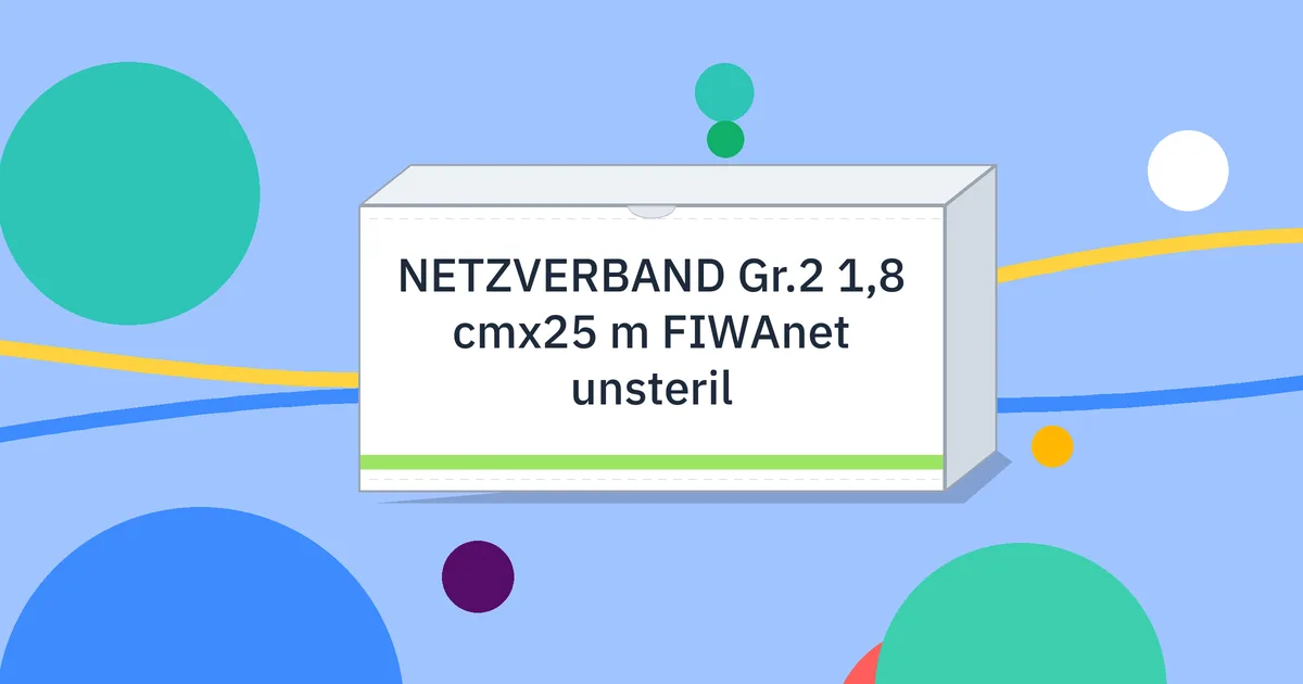 Symbolbild: Packung mit der Aufschrift NETZVERBAND Gr.2 1,8 cmx25 m FIWAnet unsteril (PZN 08822405) – Verfügbarkeit und Bezug in Apotheken in Frankfurt am Main