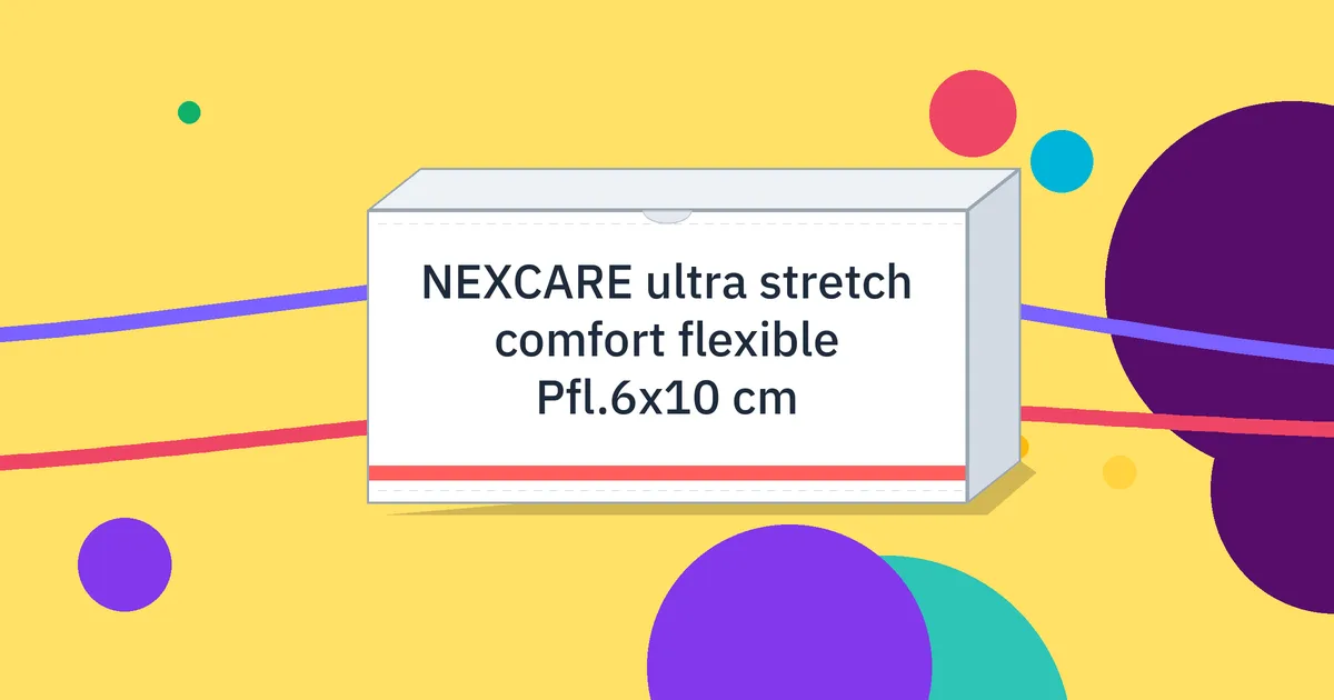 Symbolbild: Packung mit der Aufschrift NEXCARE ultra stretch comfort flexible Pfl.6x10 cm (PZN 16261932) – Verfügbarkeit und Bezug in Apotheken in Frankfurt am Main