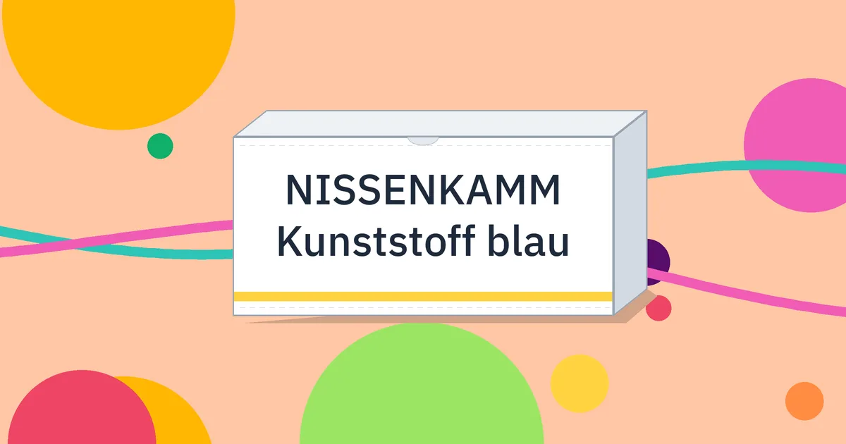Symbolbild: Packung mit der Aufschrift NISSENKAMM Kunststoff blau (PZN 03845531) – Verfügbarkeit und Bezug in Apotheken in Frankfurt am Main