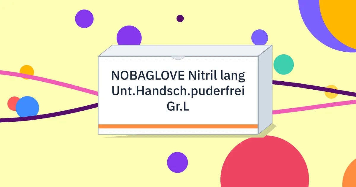 Symbolbild: Packung mit der Aufschrift NOBAGLOVE Nitril lang Unt.Handsch.puderfrei Gr.L (PZN 02336968) – Verfügbarkeit und Bezug in Apotheken in Frankfurt am Main