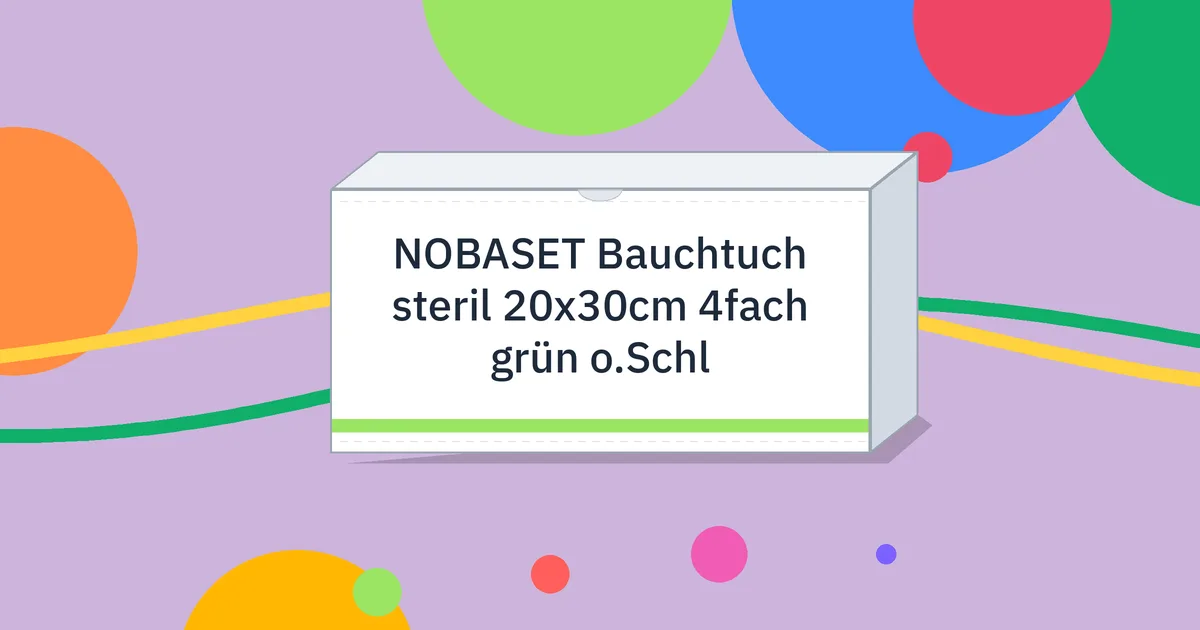 Symbolbild: Packung mit der Aufschrift NOBASET Bauchtuch steril 20x30cm 4fach grün o.Schl (PZN 17669285) – Verfügbarkeit und Bezug in Apotheken in Frankfurt am Main