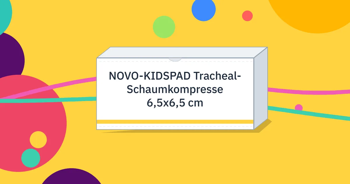 Symbolbild: Packung mit der Aufschrift NOVO-KIDSPAD Tracheal-Schaumkompresse 6,5x6,5 cm (PZN 16874089) – Verfügbarkeit und Bezug in Apotheken in Frankfurt am Main