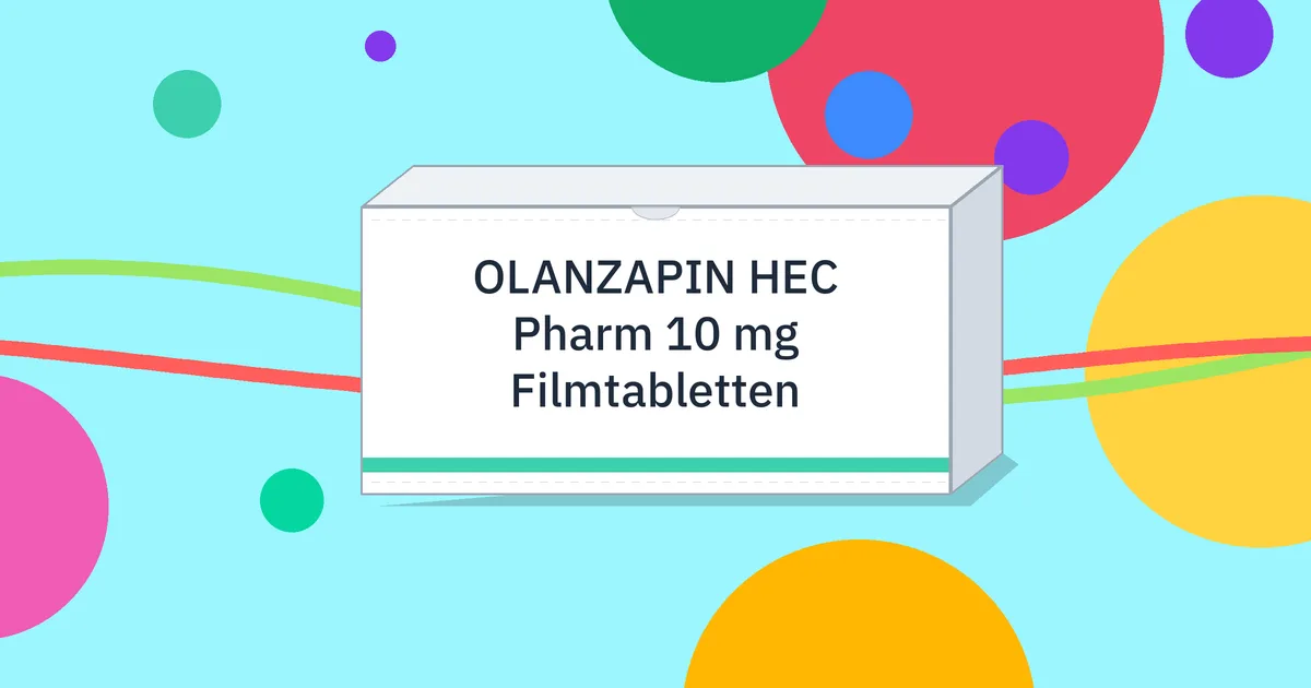 Symbolbild: Packung mit der Aufschrift OLANZAPIN HEC Pharm 10 mg Filmtabletten (PZN 11882799) – Verfügbarkeit und Bezug in Apotheken in Frankfurt am Main