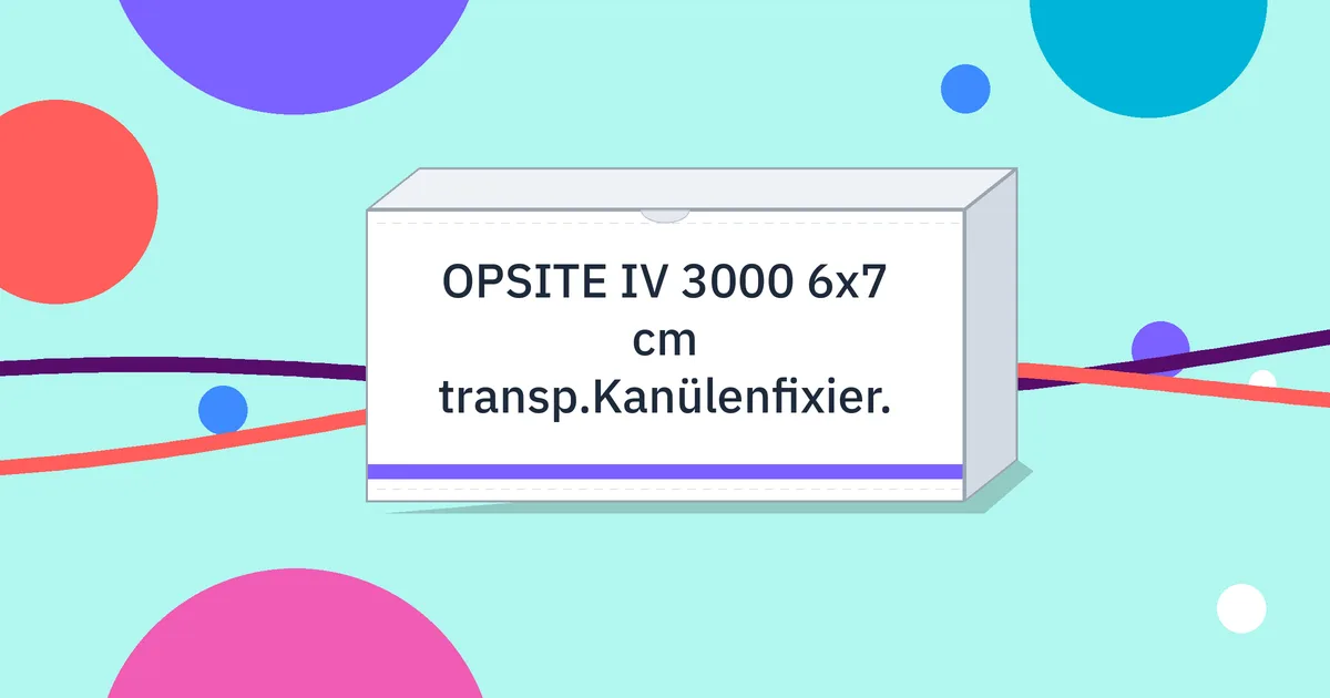 Symbolbild: Packung mit der Aufschrift OPSITE IV 3000 6x7 cm transp.Kanülenfixier. (PZN 17514588) – Verfügbarkeit und Bezug in Apotheken in Frankfurt am Main