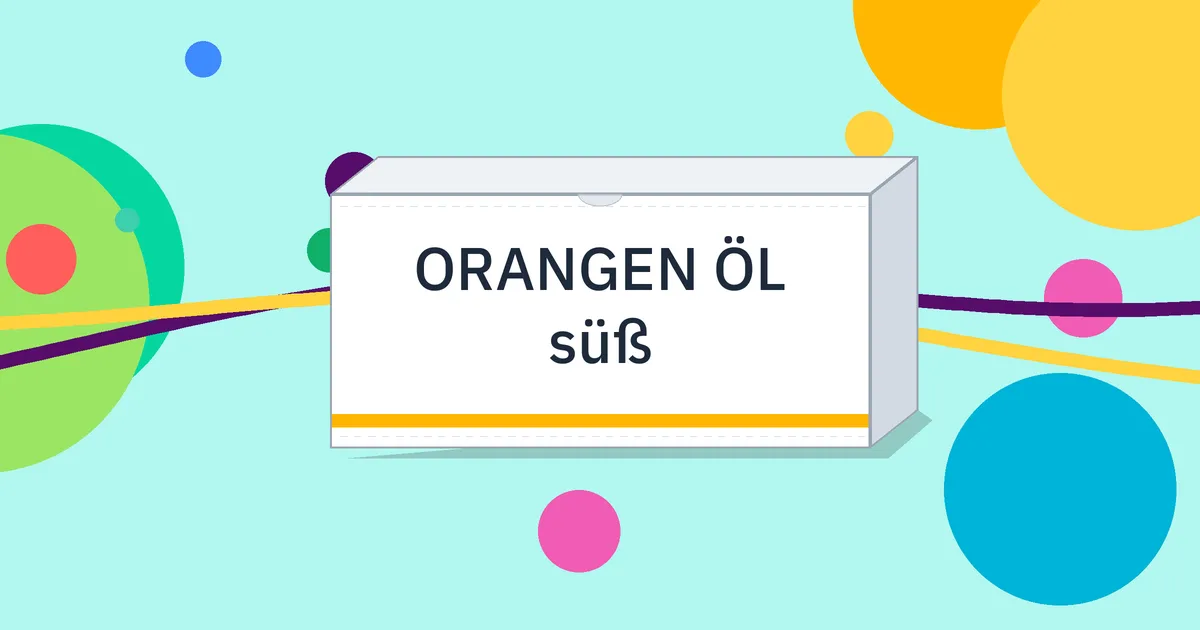 Symbolbild: Packung mit der Aufschrift ORANGEN ÖL süß (PZN 03302109) – Verfügbarkeit und Bezug in Apotheken in Frankfurt am Main