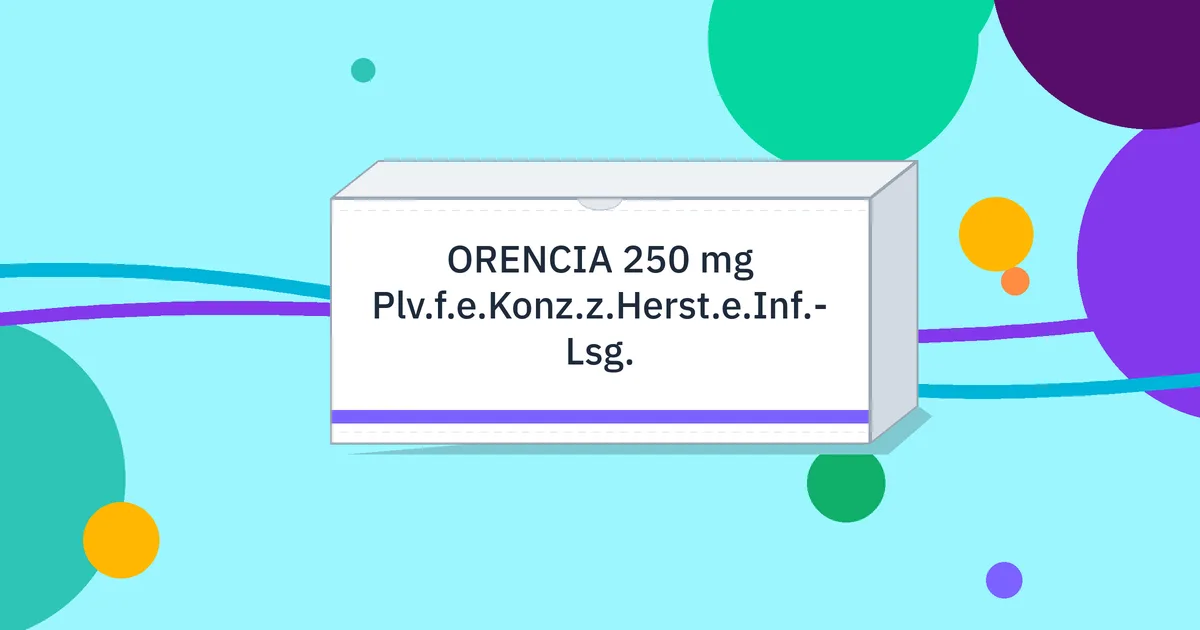 Symbolbild: Packung mit der Aufschrift ORENCIA 250 mg Plv.f.e.Konz.z.Herst.e.Inf.-Lsg. (PZN 00896657) – Verfügbarkeit und Bezug in Apotheken in Frankfurt am Main