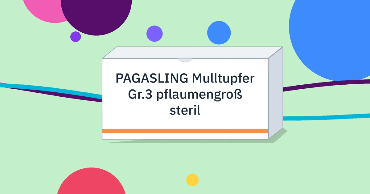 Symbolbild: Packung mit der Aufschrift PAGASLING Mulltupfer Gr.3 pflaumengroß steril (PZN 18716294) – Verfügbarkeit und Bezug in Apotheken in Frankfurt am Main