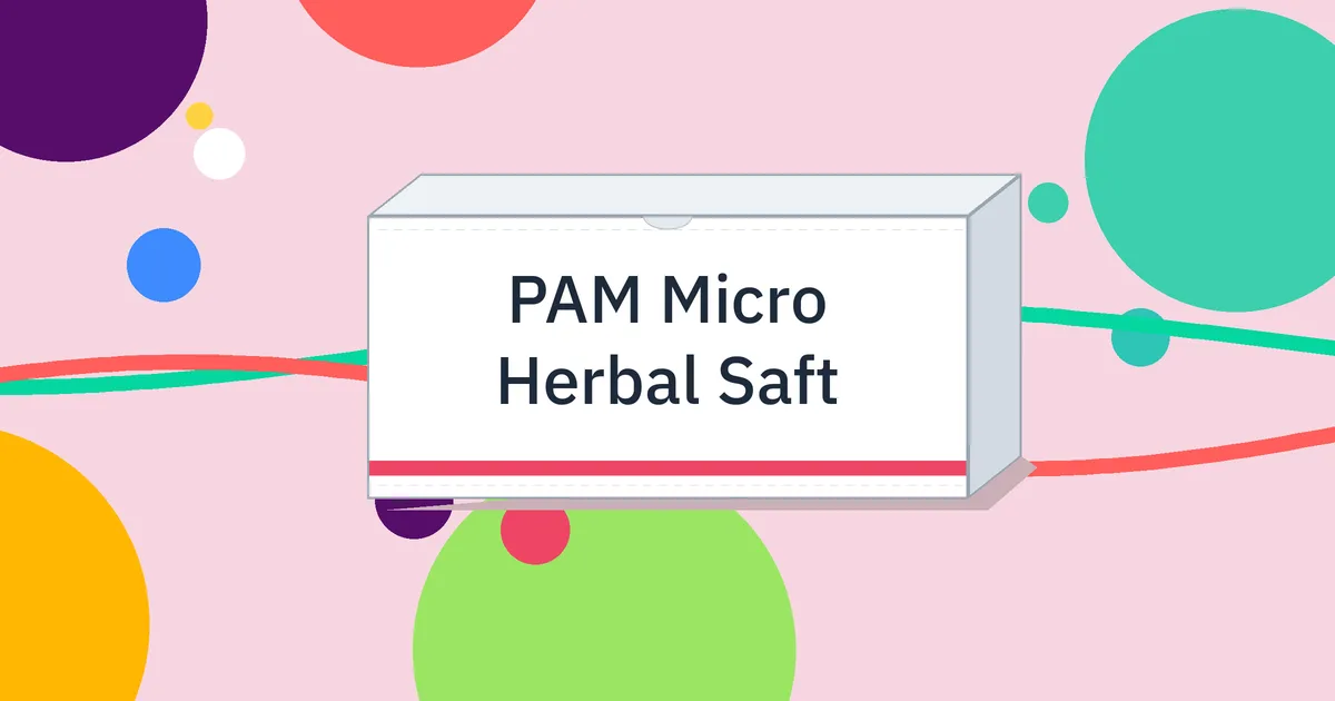 Symbolbild: Packung mit der Aufschrift PAM Micro Herbal Saft (PZN 20280361) – Verfügbarkeit und Bezug in Apotheken in Frankfurt am Main