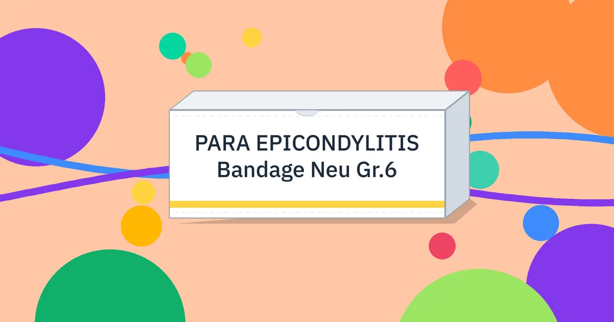 Symbolbild: Packung mit der Aufschrift PARA EPICONDYLITIS Bandage Neu Gr.6 (PZN 06988171) – Verfügbarkeit und Bezug in Apotheken in Frankfurt am Main