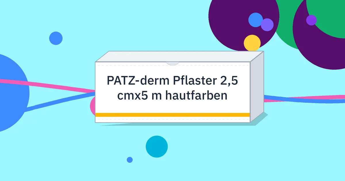 Symbolbild: Packung mit der Aufschrift PATZ-derm Pflaster 2,5 cmx5 m hautfarben (PZN 06813649) – Verfügbarkeit und Bezug in Apotheken in Frankfurt am Main