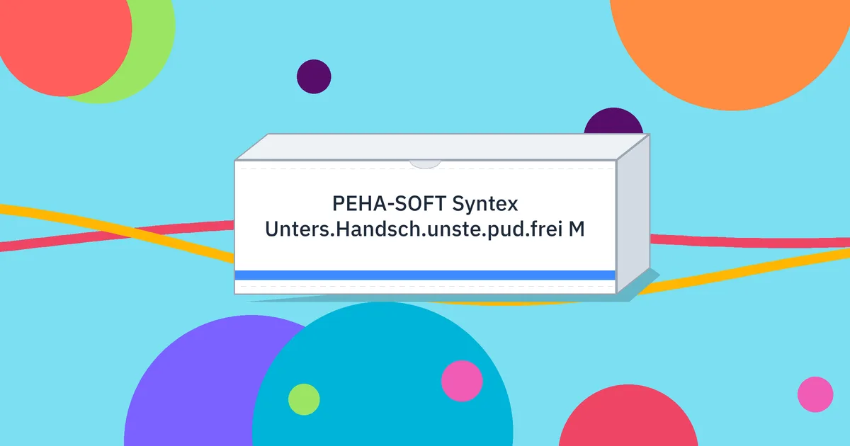 Symbolbild: Packung mit der Aufschrift PEHA-SOFT Syntex Unters.Handsch.unste.pud.frei M (PZN 03888291) – Verfügbarkeit und Bezug in Apotheken in Frankfurt am Main