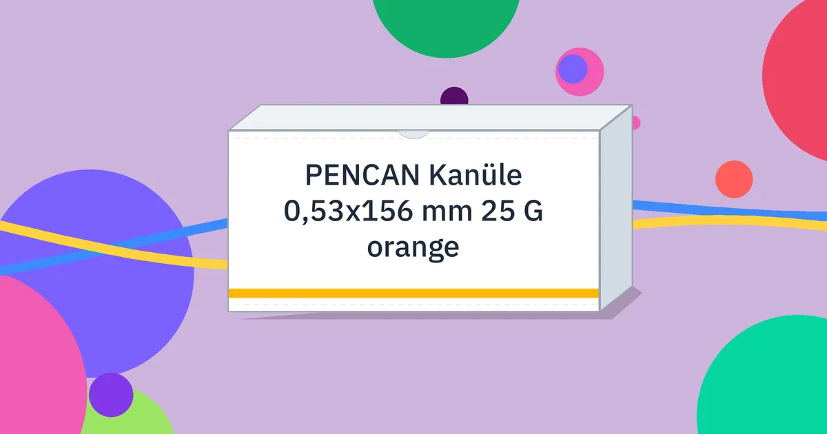 Symbolbild: Packung mit der Aufschrift PENCAN Kanüle 0,53x156 mm 25 G orange (PZN 06849630) – Verfügbarkeit und Bezug in Apotheken in Frankfurt am Main