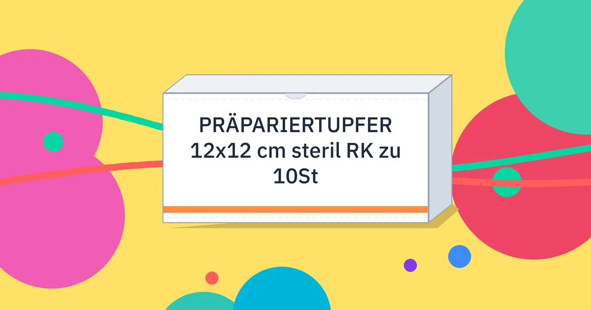 Symbolbild: Packung mit der Aufschrift PRÄPARIERTUPFER 12x12 cm steril RK zu 10St (PZN 13165777) – Verfügbarkeit und Bezug in Apotheken in Frankfurt am Main