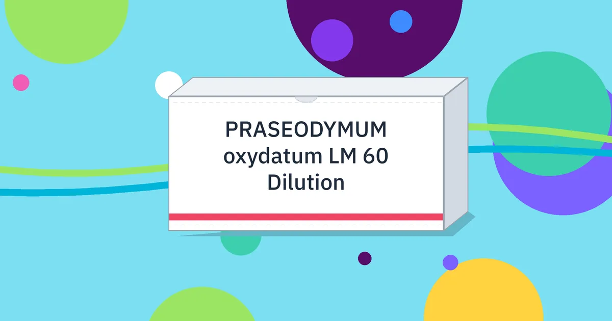 Symbolbild: Packung mit der Aufschrift PRASEODYMUM oxydatum LM 60 Dilution (PZN 13666841) – Verfügbarkeit und Bezug in Apotheken in Frankfurt am Main