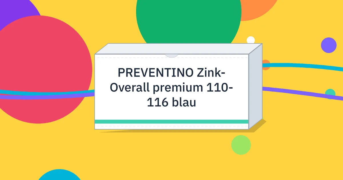 Symbolbild: Packung mit der Aufschrift PREVENTINO Zink-Overall premium 110-116 blau (PZN 12446474) – Verfügbarkeit und Bezug in Apotheken in Frankfurt am Main