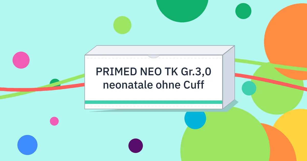 Symbolbild: Packung mit der Aufschrift PRIMED NEO TK Gr.3,0 neonatale ohne Cuff (PZN 11116326) – Verfügbarkeit und Bezug in Apotheken in Frankfurt am Main