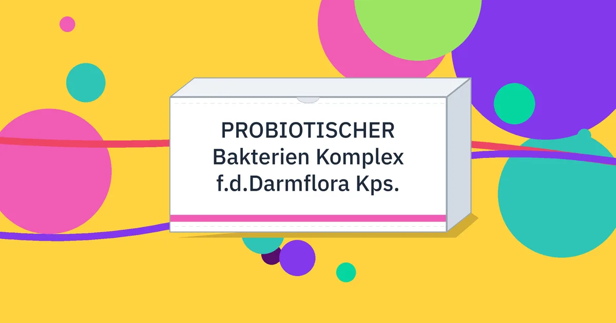Symbolbild: Packung mit der Aufschrift PROBIOTISCHER Bakterien Komplex f.d.Darmflora Kps. (PZN 19461548) – Verfügbarkeit und Bezug in Apotheken in Frankfurt am Main