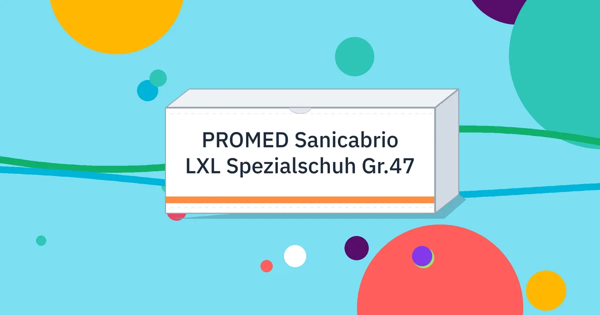Symbolbild: Packung mit der Aufschrift PROMED Sanicabrio LXL Spezialschuh Gr.47 (PZN 05481961) – Verfügbarkeit und Bezug in Apotheken in Frankfurt am Main