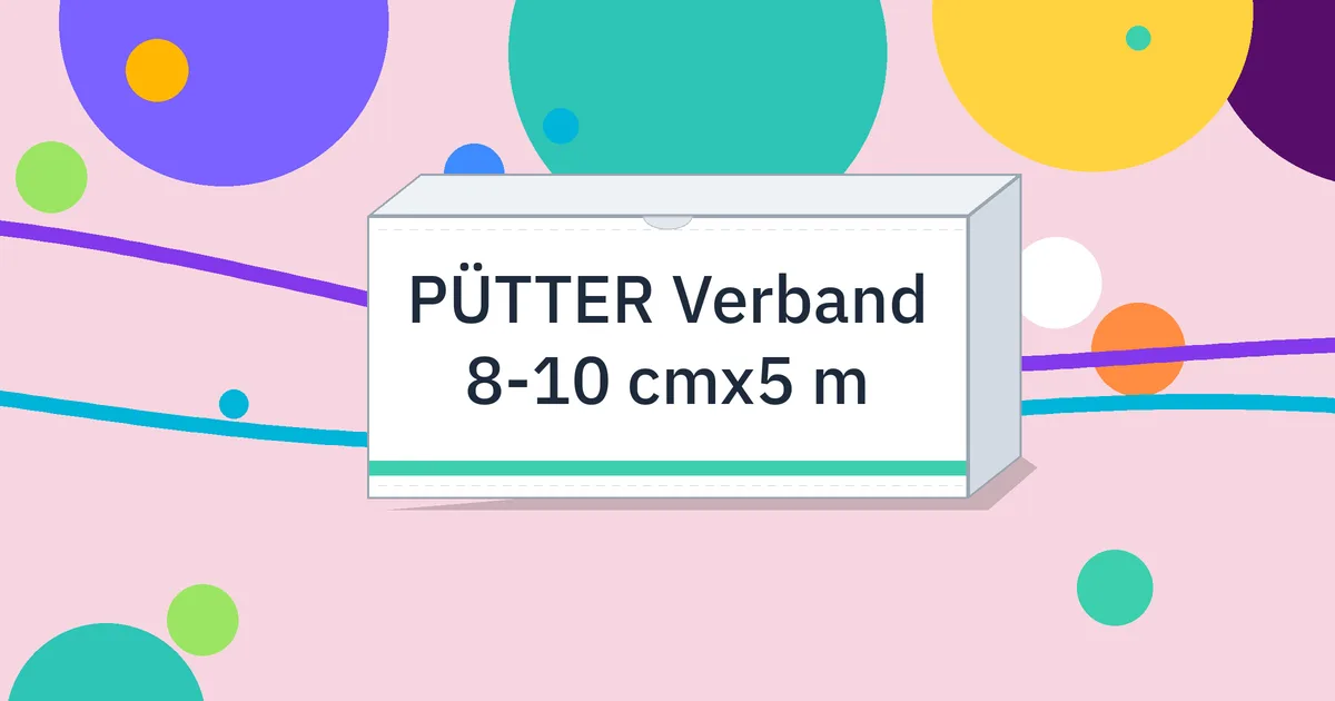 Symbolbild: Packung mit der Aufschrift PÜTTER Verband 8-10 cmx5 m (PZN 20918349) – Verfügbarkeit und Bezug in Apotheken in Frankfurt am Main