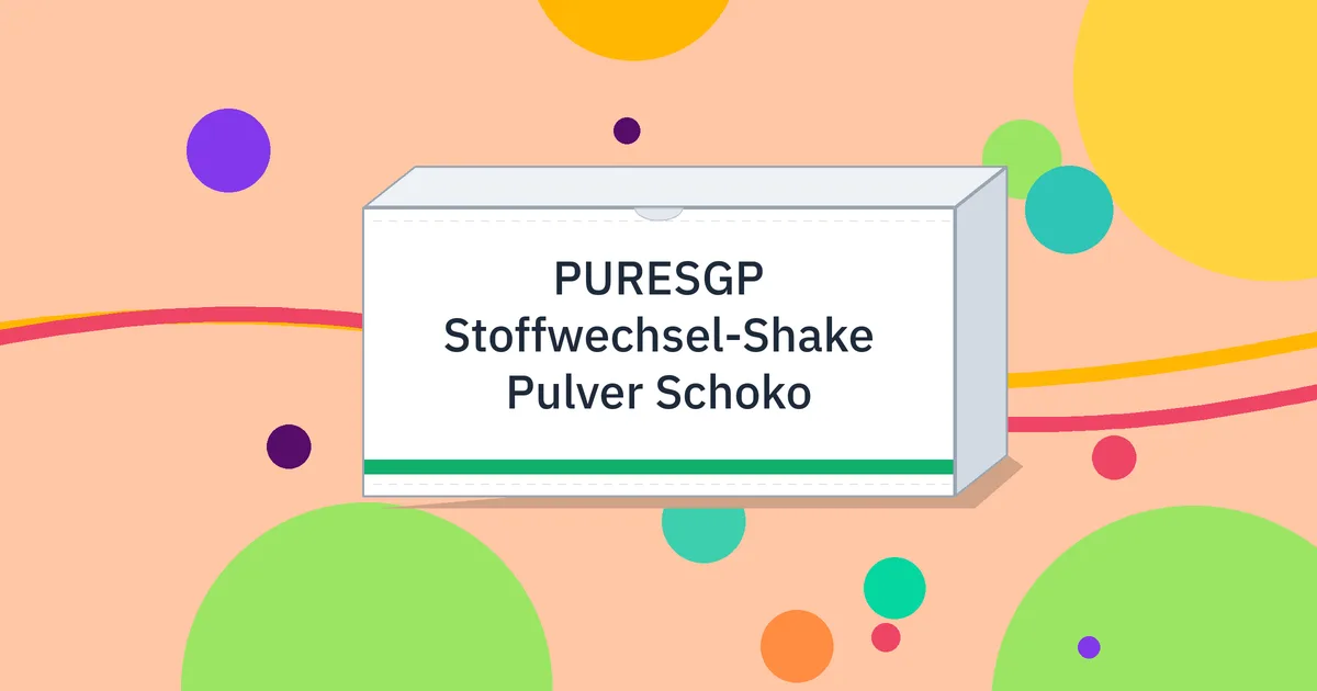 Symbolbild: Packung mit der Aufschrift PURESGP Stoffwechsel-Shake Pulver Schoko (PZN 20584664) – Verfügbarkeit und Bezug in Apotheken in Frankfurt am Main