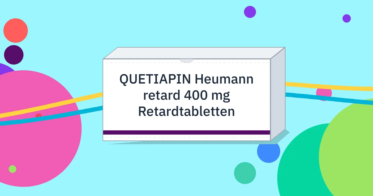 Symbolbild: Packung mit der Aufschrift QUETIAPIN Heumann retard 400 mg Retardtabletten (PZN 09232924) – Verfügbarkeit und Bezug in Apotheken in Frankfurt am Main