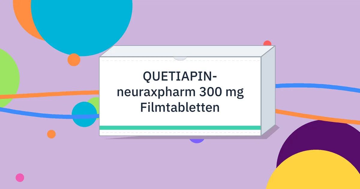 Symbolbild: Packung mit der Aufschrift QUETIAPIN-neuraxpharm 300 mg Filmtabletten (PZN 09445732) – Verfügbarkeit und Bezug in Apotheken in Frankfurt am Main