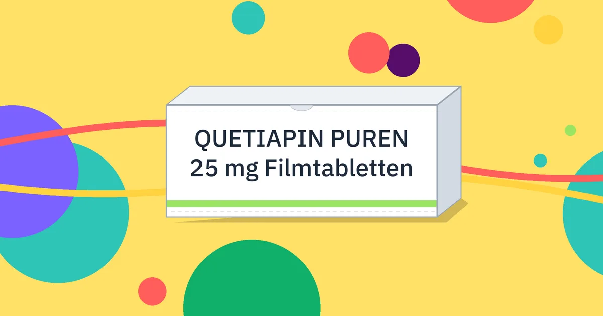 Symbolbild: Packung mit der Aufschrift QUETIAPIN PUREN 25 mg Filmtabletten (PZN 11357426) – Verfügbarkeit und Bezug in Apotheken in Frankfurt am Main