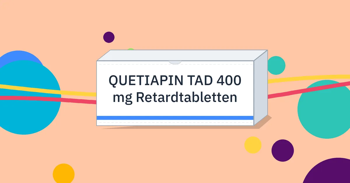 Symbolbild: Packung mit der Aufschrift QUETIAPIN TAD 400 mg Retardtabletten (PZN 14370485) – Verfügbarkeit und Bezug in Apotheken in Frankfurt am Main