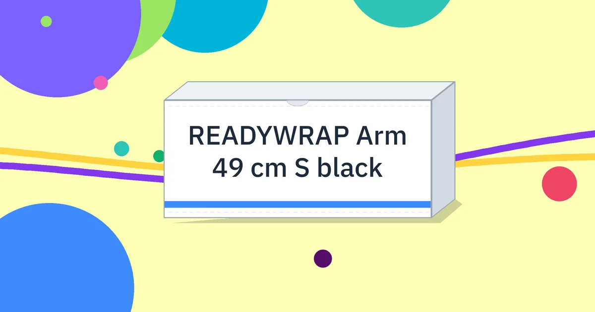 Symbolbild: Packung mit der Aufschrift READYWRAP Arm 49 cm S black (PZN 16567393) – Verfügbarkeit und Bezug in Apotheken in Frankfurt am Main