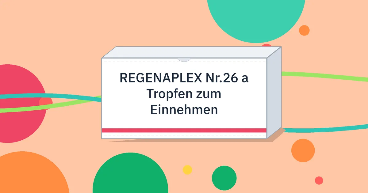 Symbolbild: Packung mit der Aufschrift REGENAPLEX Nr.26 a Tropfen zum Einnehmen (PZN 02642234) – Verfügbarkeit und Bezug in Apotheken in Frankfurt am Main