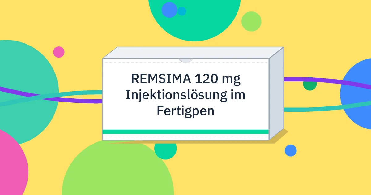 Symbolbild: Packung mit der Aufschrift REMSIMA 120 mg Injektionslösung im Fertigpen (PZN 16752096) – Verfügbarkeit und Bezug in Apotheken in Frankfurt am Main